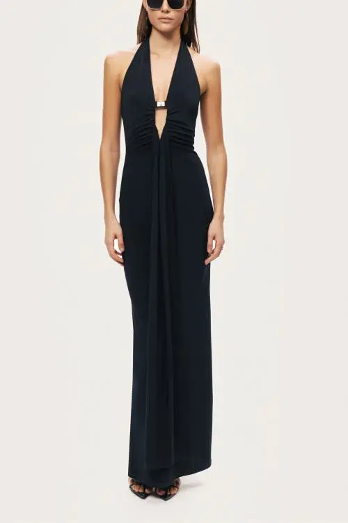 NOCTURNE Halter Neck Cut-out Maxi Dress - Black