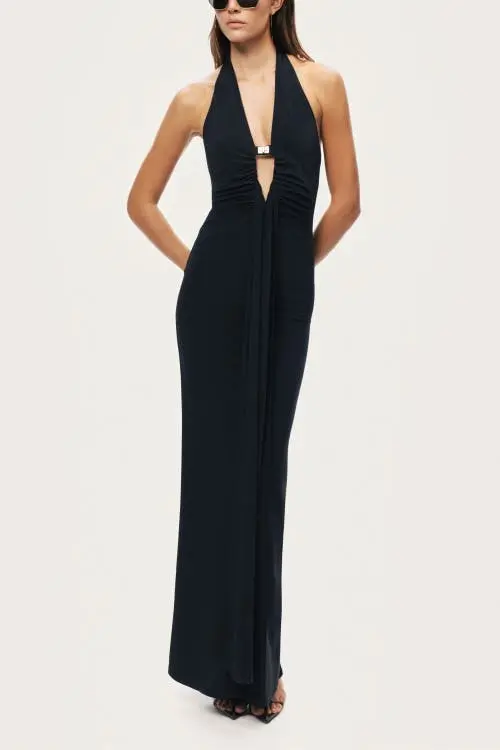 NOCTURNE Halter Neck Cut-out Maxi Dress - Black