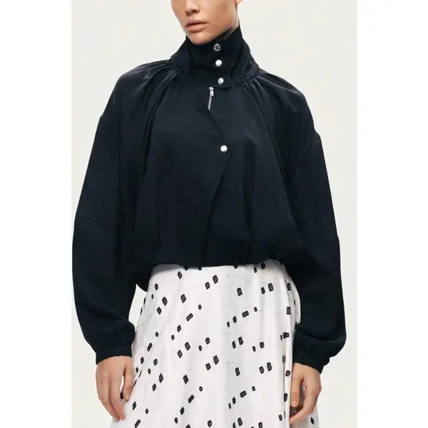 NOCTURNE High-neck Gathered Jacket - Black