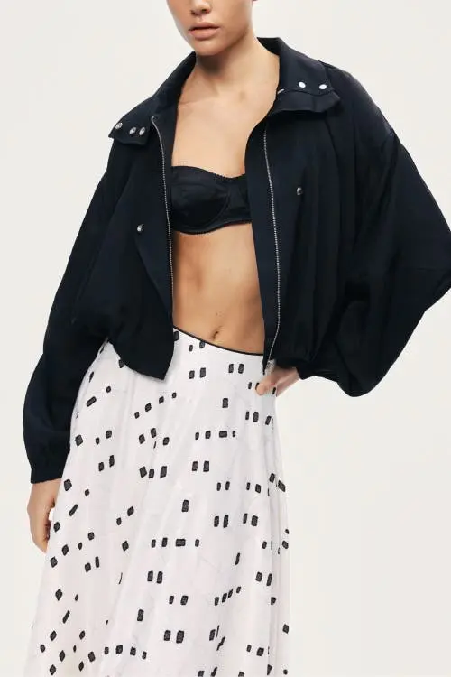 NOCTURNE High-neck Gathered Jacket - Black
