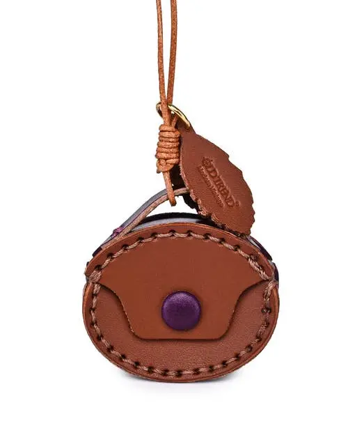 OLD TREND Oval Genuine Leather Two Tone Mini Charm - Brown