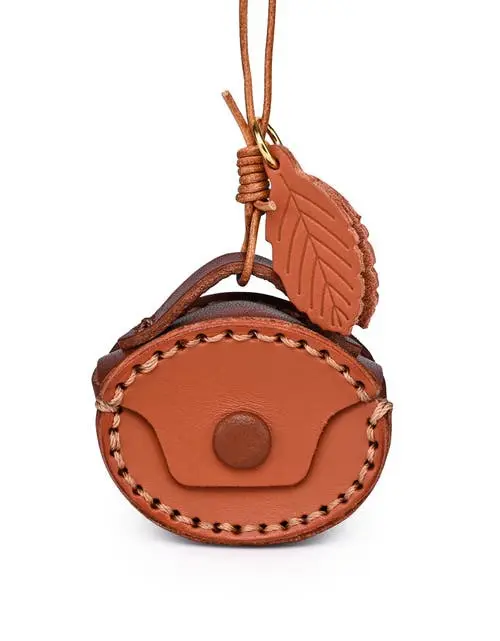 OLD TREND Oval Genuine Leather Two Tone Mini Charm - Camel