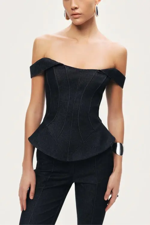 NOCTURNE Off-shoulder Sculpted Bustier - Black