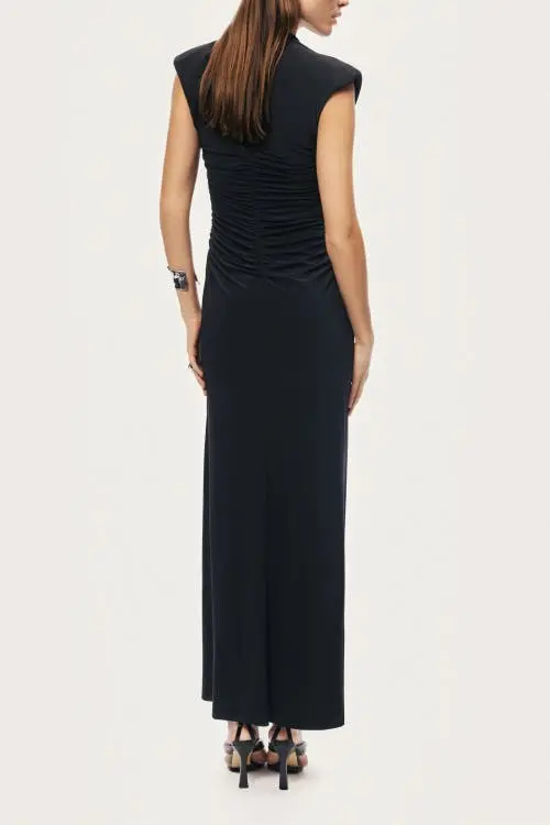 NOCTURNE Ruched Deep V-neck Maxi Dress