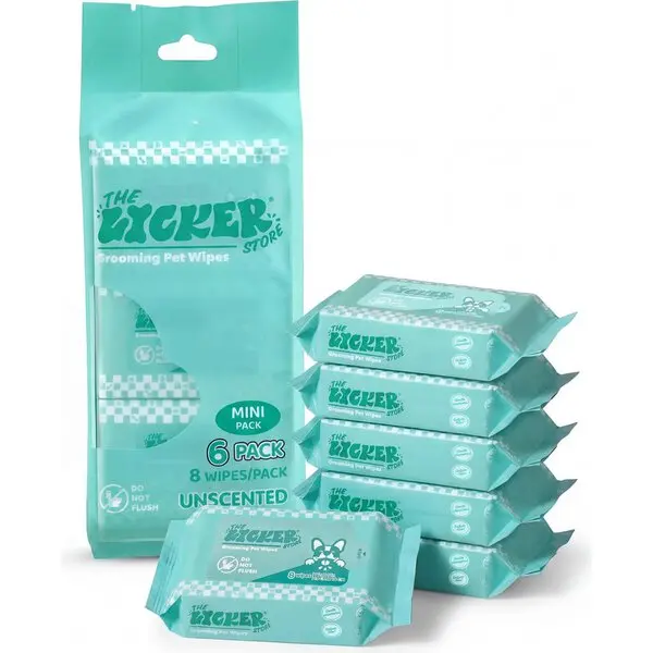 THE LICKER STORE Hypoallergenic Mini Dog Body Wipes With Aloe - White - 6pack (48ct)