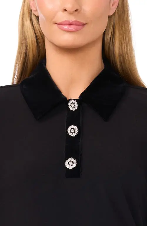 CECE DUPRAZ Velvet Rhinestone Polo Top