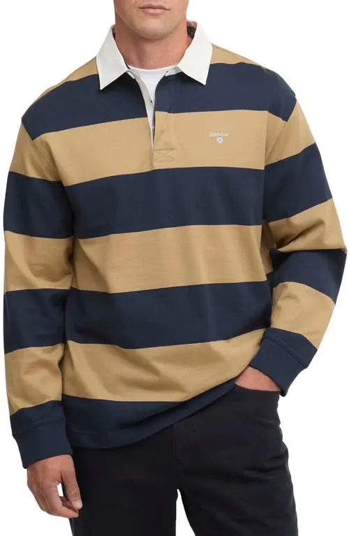 Barbour Broome Stripe Cotton Rugby Shirt - Navy/trench