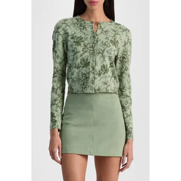 Alice + Olivia Carson Print Crop Cardigan - Mystic Garden Sage