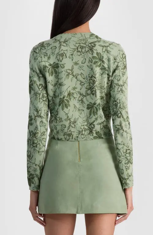 Alice + Olivia Carson Print Crop Cardigan - Mystic Garden Sage