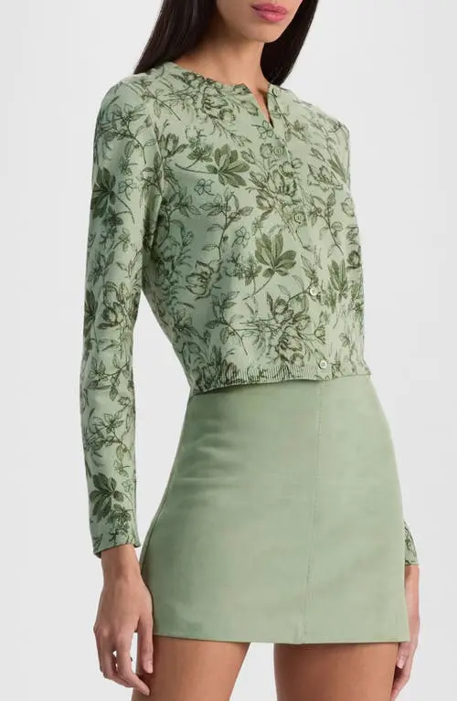 Alice + Olivia Carson Print Crop Cardigan - Mystic Garden Sage