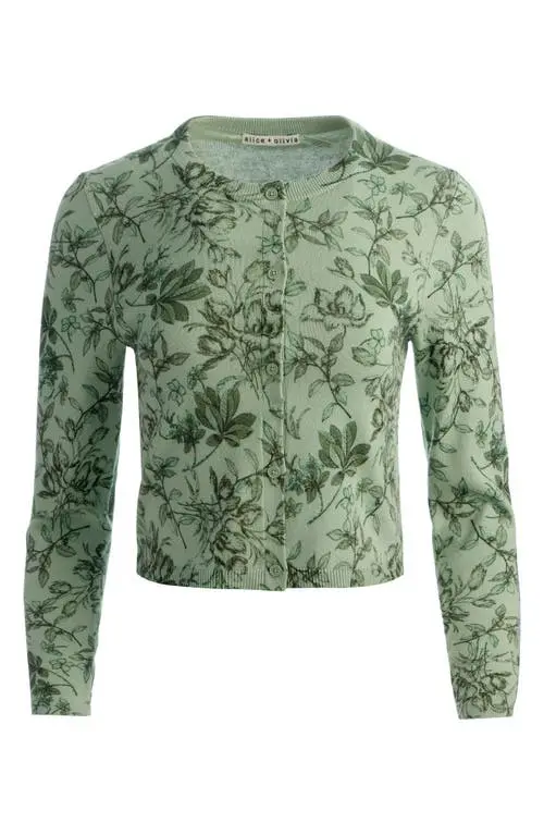 Alice + Olivia Carson Print Crop Cardigan - Mystic Garden Sage