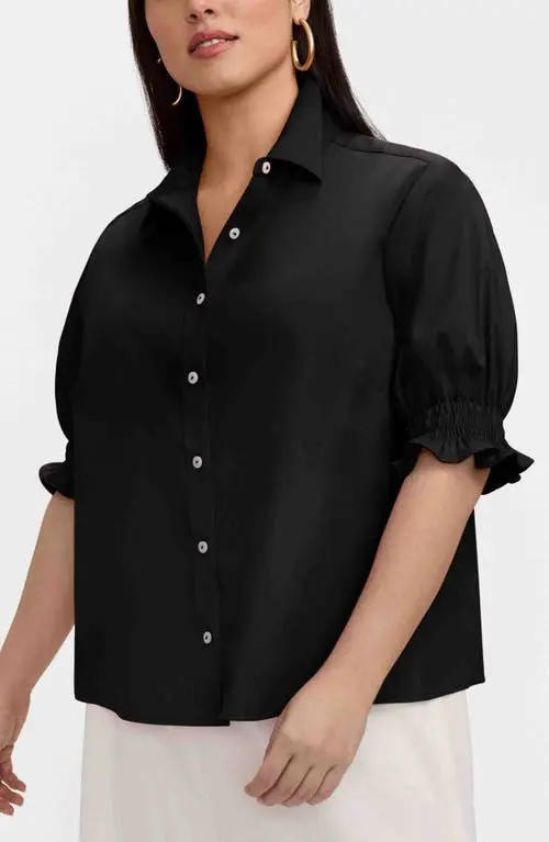 Foxcroft Vivienne Elbow Sleeve Button-up Shirt - Black