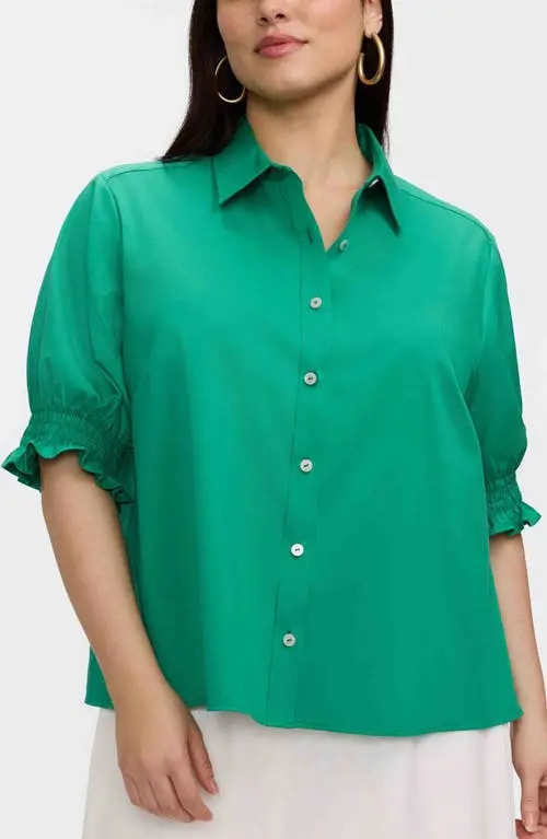 Foxcroft Vivienne Elbow Sleeve Matte Sateen Button-up Shirt - Kelly Green
