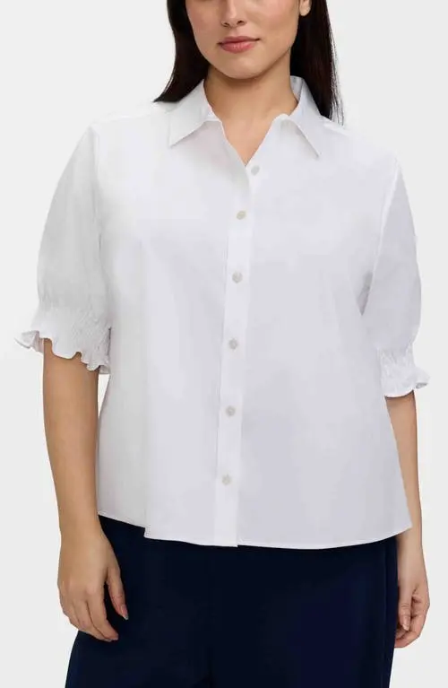 Foxcroft Vivienne Elbow Sleeve Button-up Shirt - White