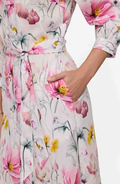 Foxcroft Esther Floral Belted Cotton Shirtdress - Pink/multi