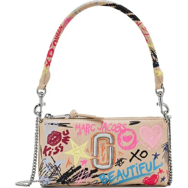 Marc Jacobs The Punk Scribble Snapshot Convertible Shoulder Bag - Beige Multi