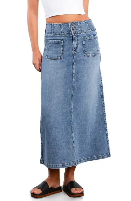 WASH LAB DENIM Norah Stretch Denim Maxi Skirt - Atlantic Blue