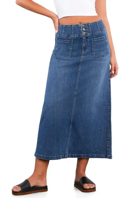WASH LAB DENIM Norah Stretch Denim Maxi Skirt - Swift Blue