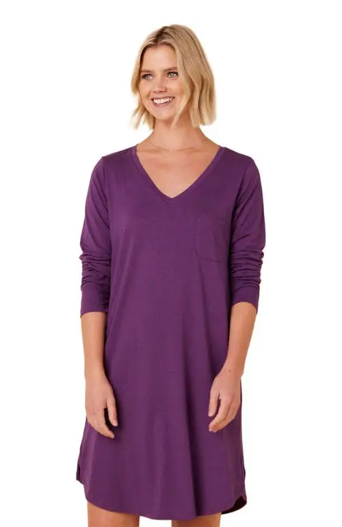 THE CAT'S PAJAMAS Pima Knit Sleep Shirt - Classic Aubergine