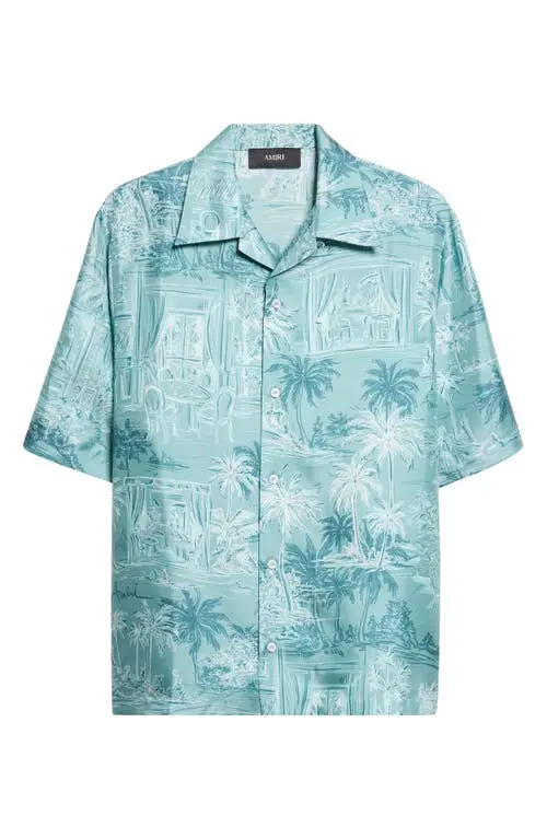 Amiri Chateau Sketch Silk Camp Shirt - Ceramic Teal