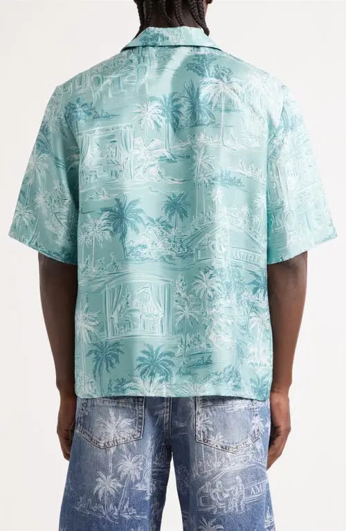 Amiri Chateau Sketch Silk Camp Shirt - Ceramic Teal