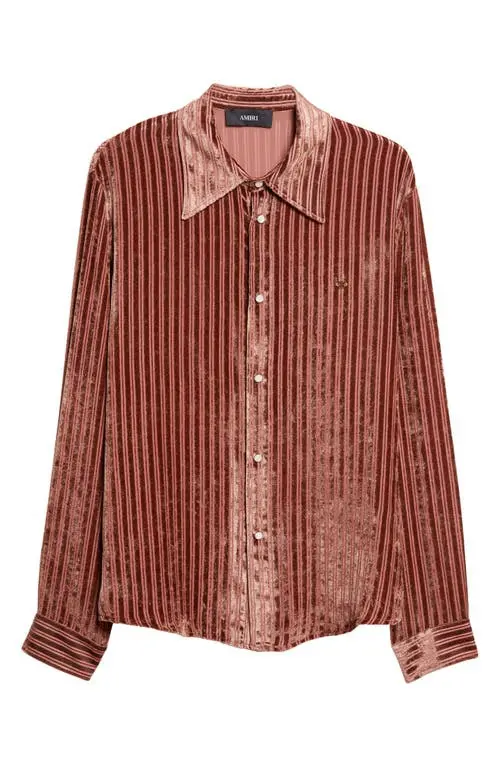 Amiri Stripe Wool & Silk Velvet Button-up Shirt - Terracotta Archived