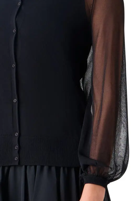 Akris Sheer Knit Cardigan With Bishop Sleeves