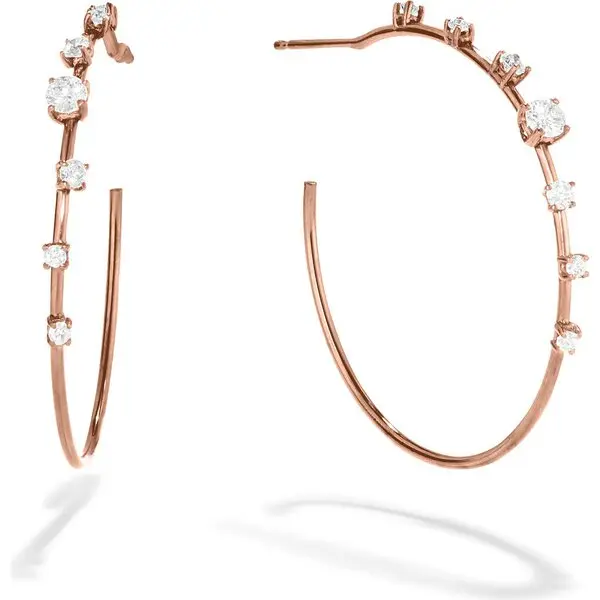 Lana Jewelry Scattered Diamond Wire Hoop Earrings - Rose Gold