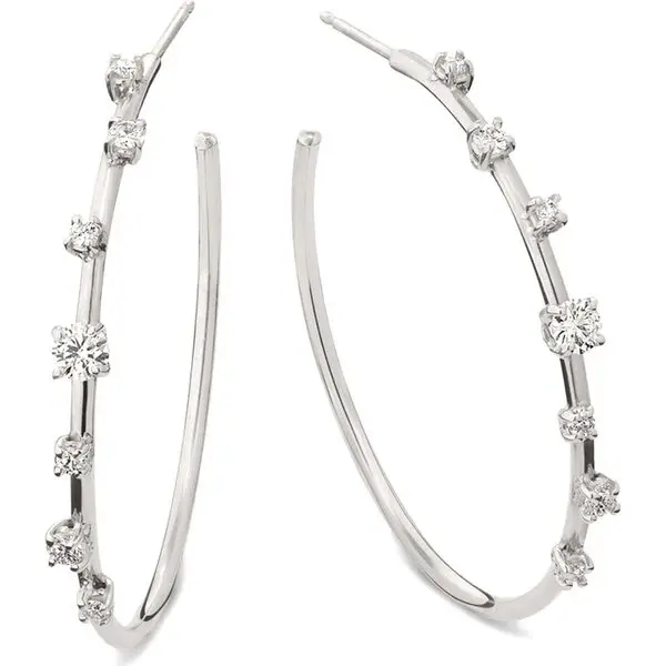 Lana Jewelry Scattered Diamond Wire Hoop Earrings - White Gold