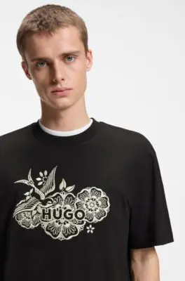 Hugo Cotton-jersey T-shirt With Embroidered Artwork