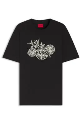Hugo Cotton-jersey T-shirt With Embroidered Artwork