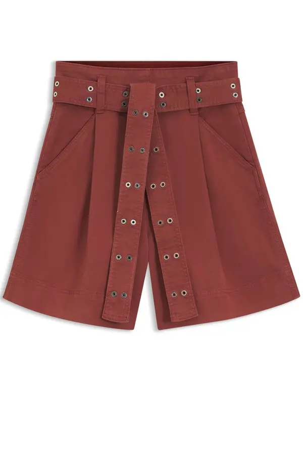 BOSS Eyelet-belt Shorts In Stretch Cotton - Dark Red