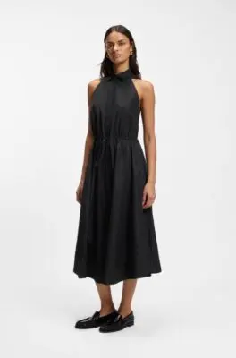 BOSS Cotton Poplin Drawcord-waist Dress - Black