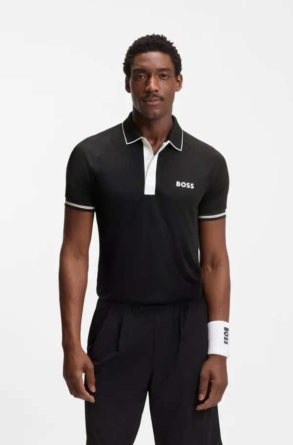 BOSS Active Slim-fit Polo Shirt With Moisture Management - Black