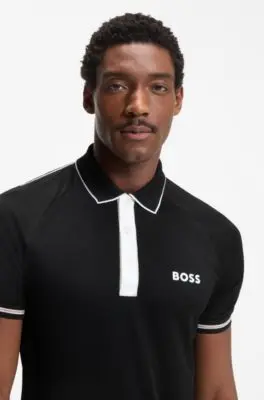 BOSS Active Slim-fit Polo Shirt With Moisture Management - Black