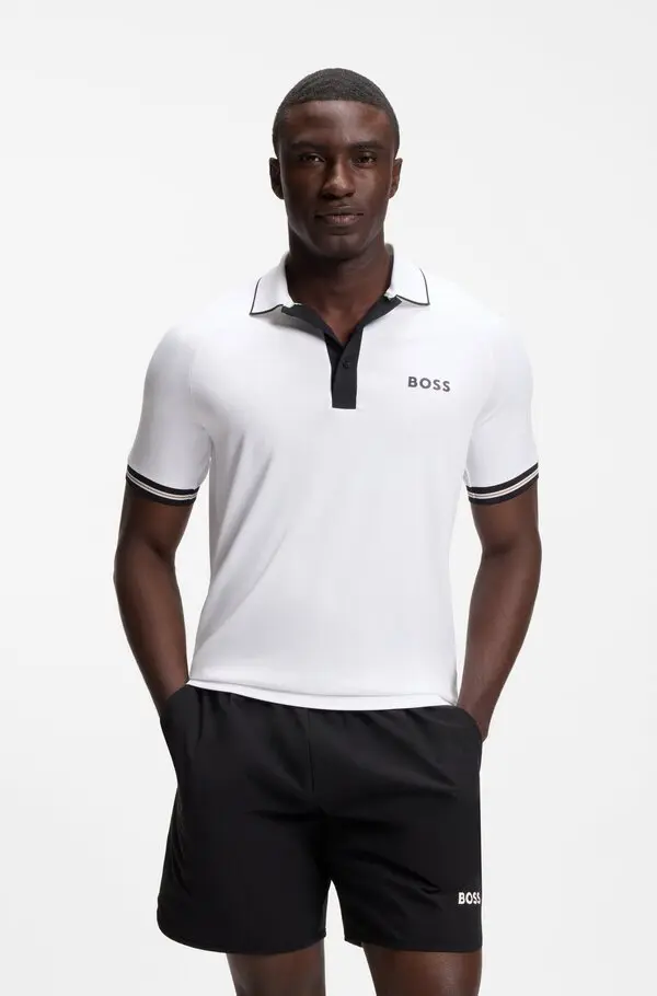 BOSS Active Slim-fit Polo Shirt With Moisture Management - White