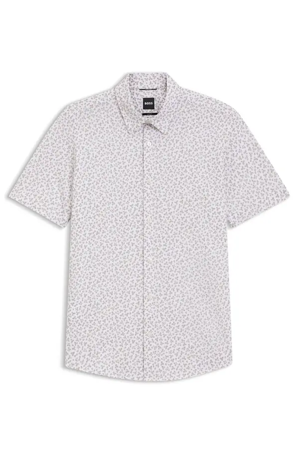 BOSS Printed Slim-fit Shirt In Cotton-blend Jersey - Light Beige