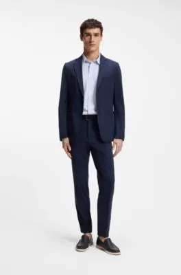 BOSS Printed Slim-fit Shirt In Cotton-blend Jersey - Light Blue