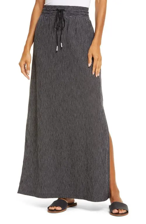 Caslon Drawstring Knit Maxi Skirt - Black- White Aubrey Stripe