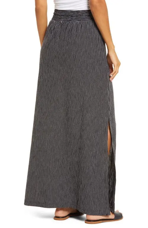 Caslon Drawstring Knit Maxi Skirt - Black- White Aubrey Stripe