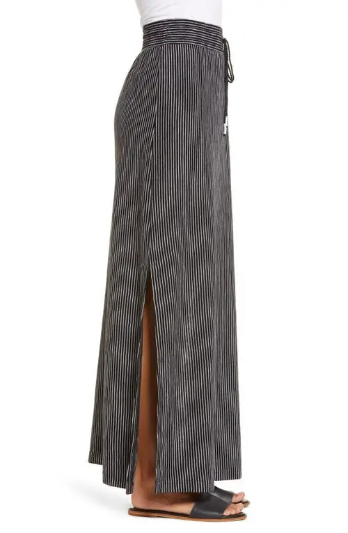 Caslon Drawstring Knit Maxi Skirt - Black- White Aubrey Stripe