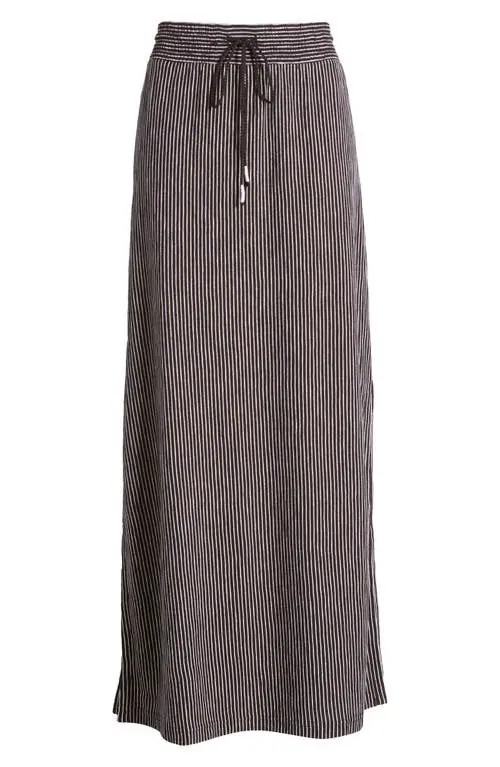 Caslon Drawstring Knit Maxi Skirt - Black- White Aubrey Stripe