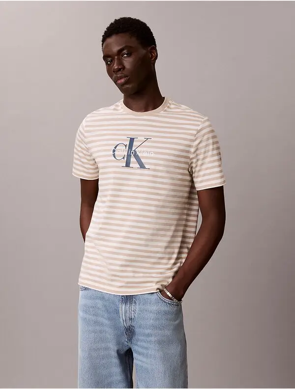 Calvin Klein Monologo Graphic Stripe Classic T-shirt - White Pepper / Tofu