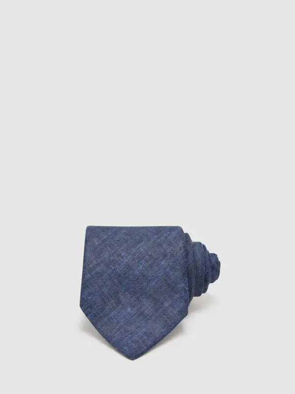 REISS Luciano Linen Woven Tie - Navy