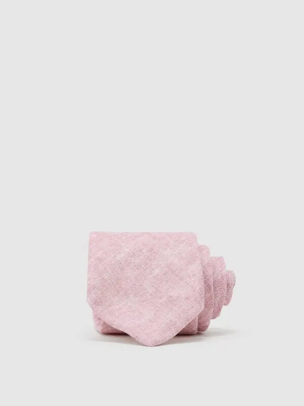 REISS Luciano Linen Woven Tie - Rose Pink