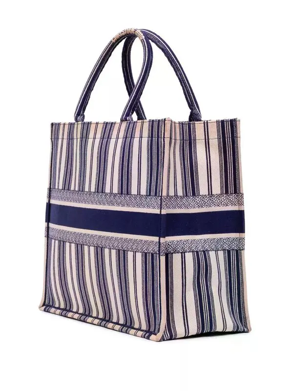 Dior 2018 Large Canvas Striped Book Tote Bag - Blue