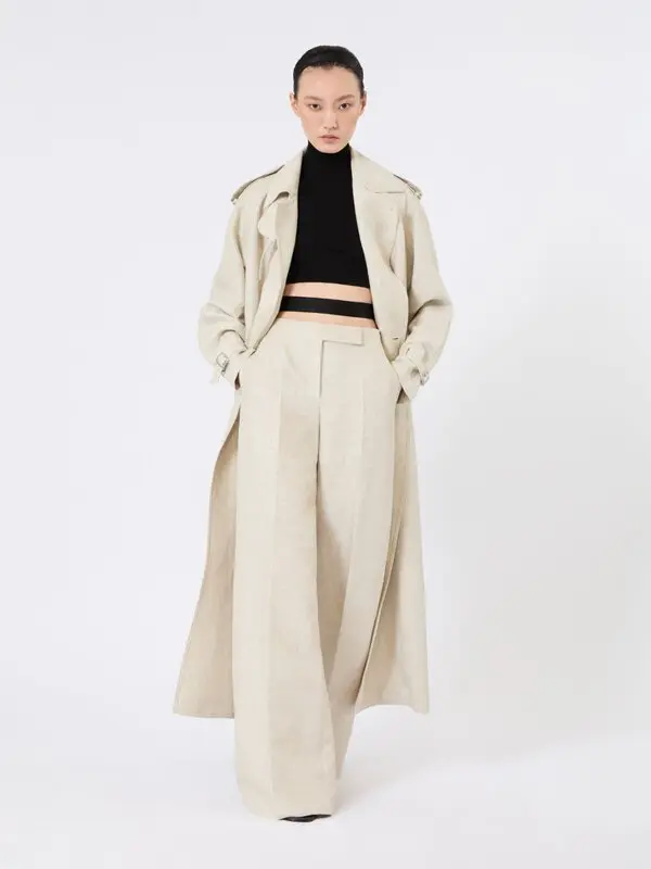 Max Mara Wide-leg Trousers In Linen Drill - Sand