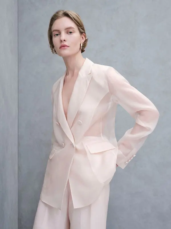 Max Mara Silk Organza Straight-leg Trousers - Powder