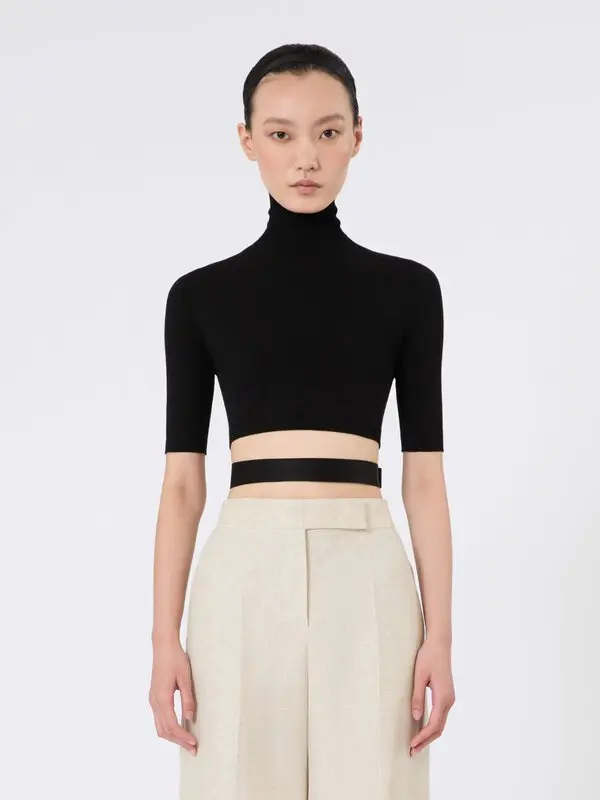 Max Mara Stretch Viscose Cropped Turtleneck