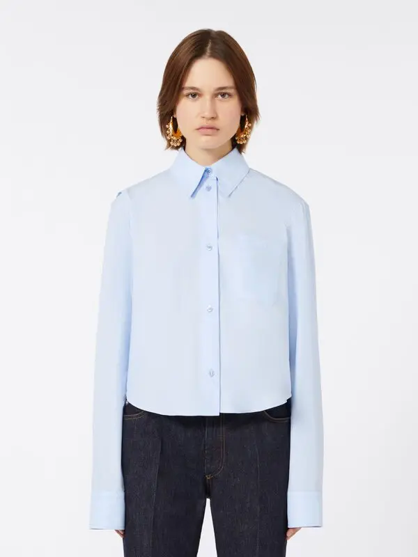 Max Mara Cotton Cropped Shirt With Pleated Back